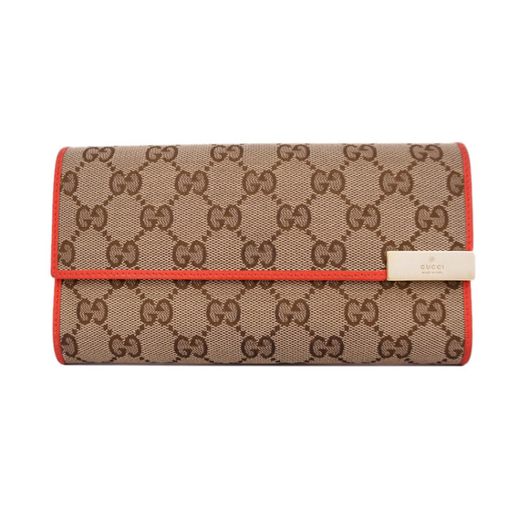 Gucci | Bags | Gucci Long Wallet Gg Canvas Beige Orange | Poshmark
